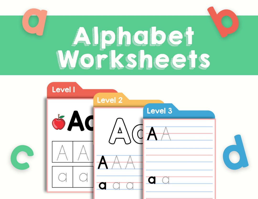 English Alphabet Letter Tracing and Writing Worksheets (level 1, 2, and ...