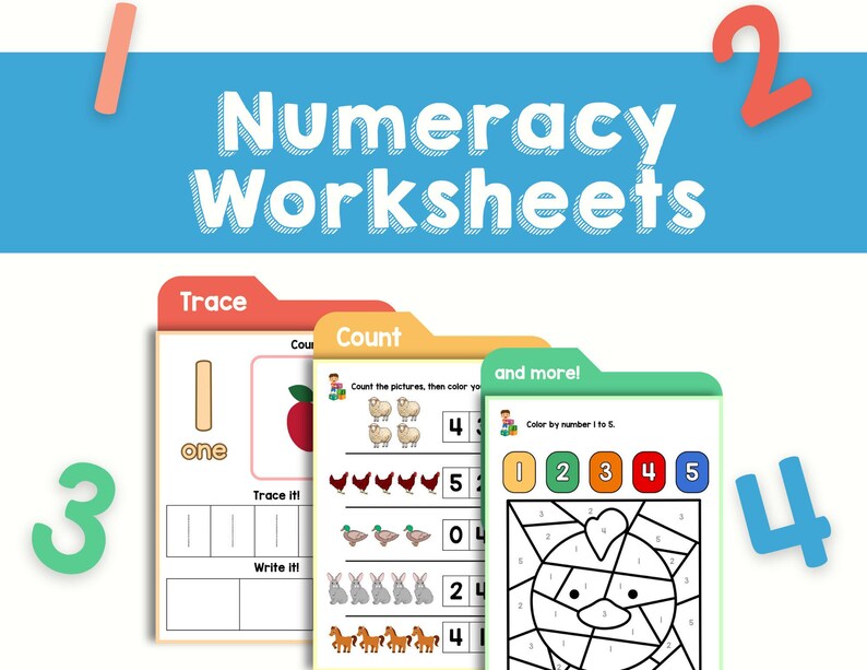 Numeracy 1 to 20 Tracing and Counting Preschool Worksheets - Etsy