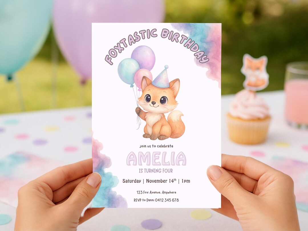 Editable Fox Birthday Invitation, Foxtastic Party Invite, Woodland ...