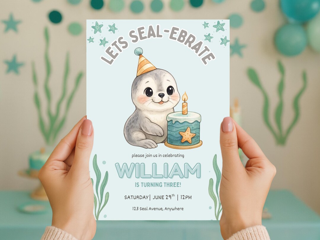 Seal Birthday Invitation Template, Editable Let’s Seal-ebrate Ocean ...