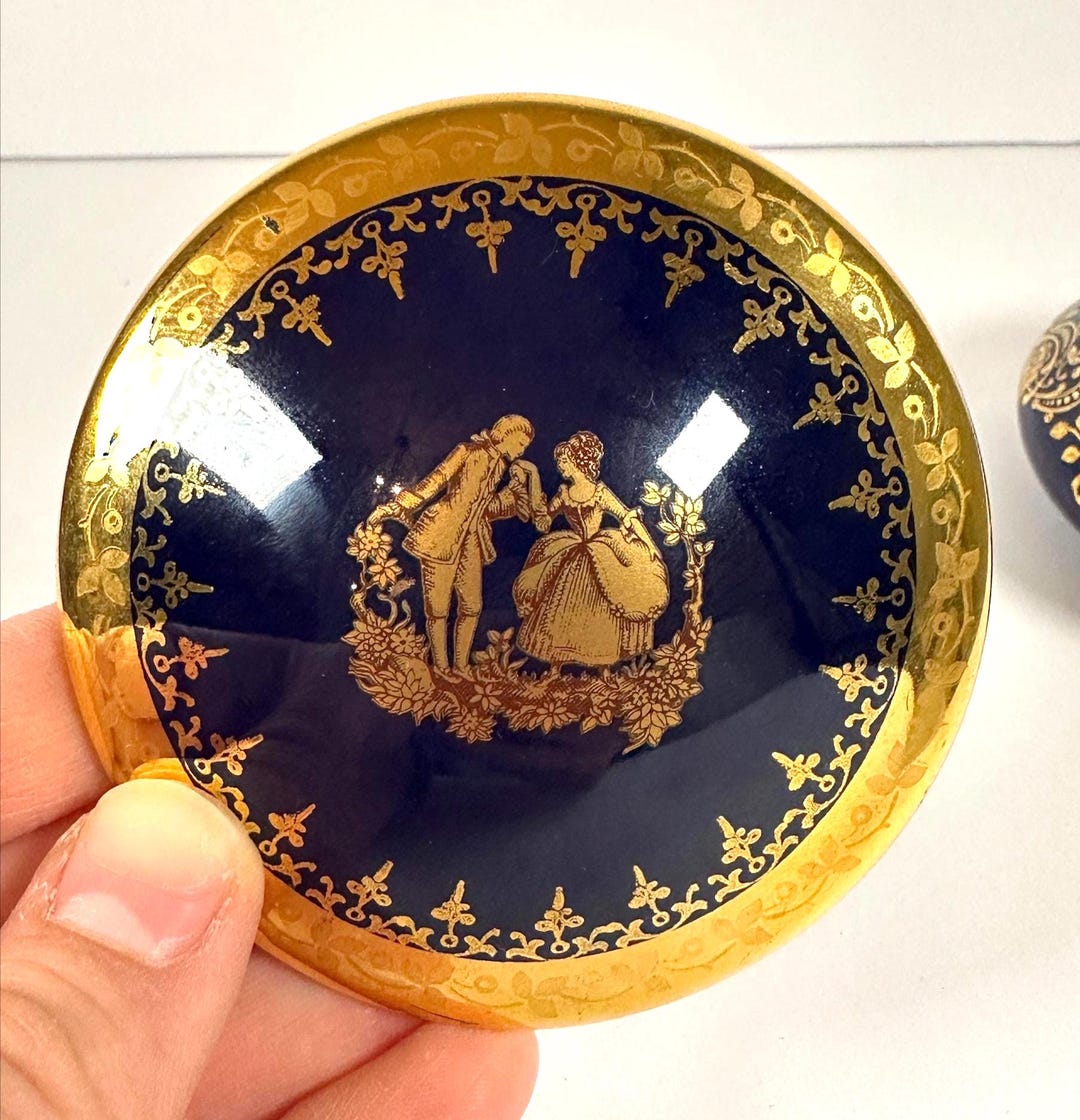 Vintage Limoges Trinket Box: Cobalt Blue & 22K Gold Rococo Couple - Etsy