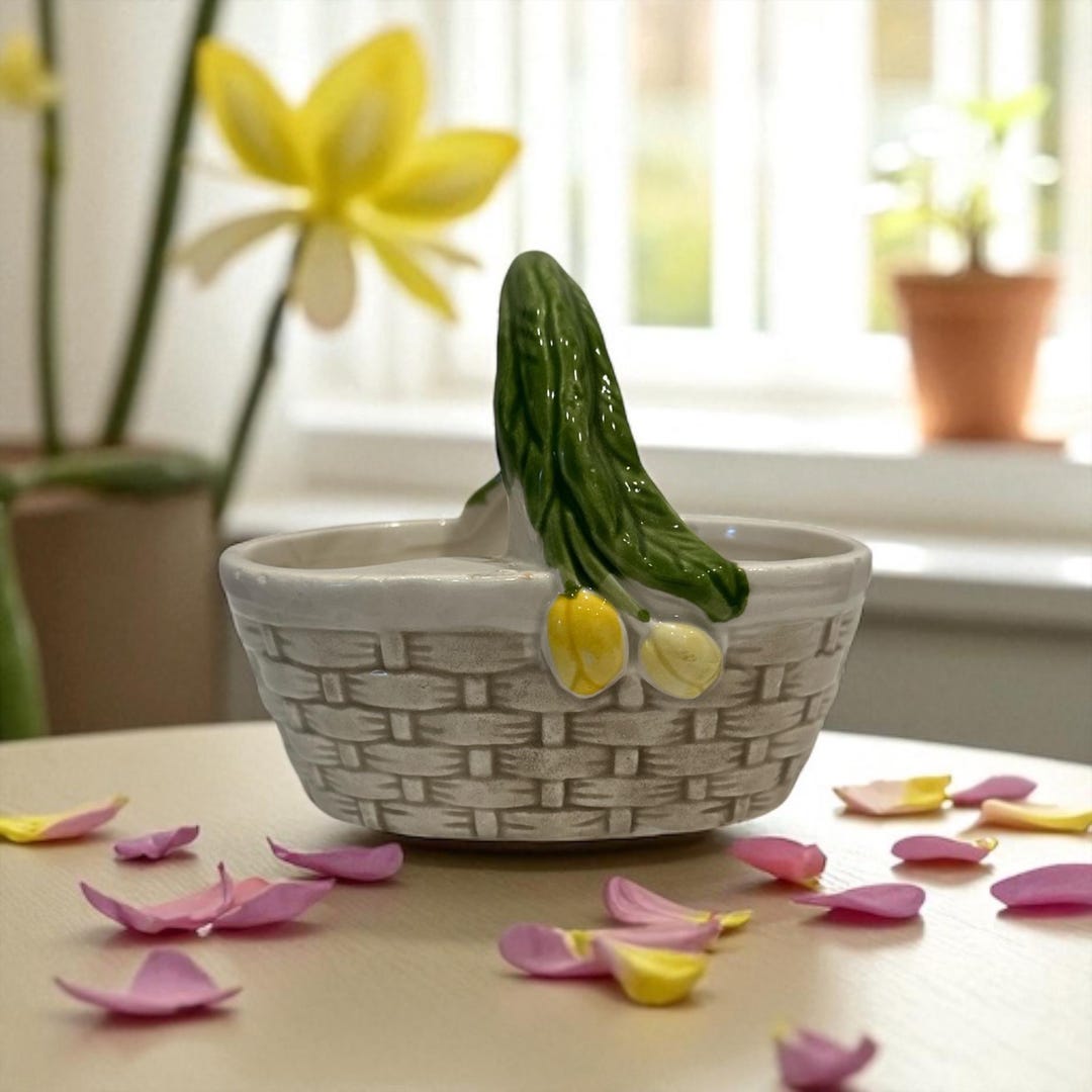 Vintage Ceramic Basket: Cottagecore Kitchen Planter With Vegetable ...
