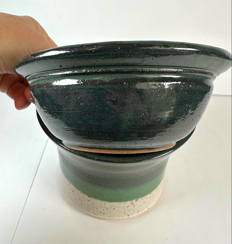Handmade Ceramic Dip Chiller Set: Green Speckled Stoneware Pottery - Etsy