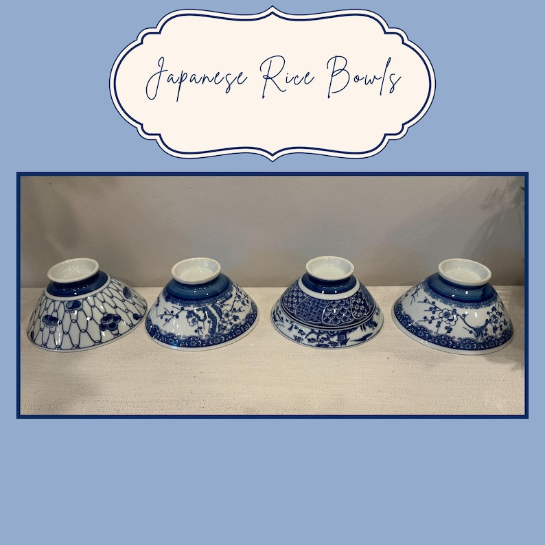 Vintage Japanese Blue White Rice Bowls – Mismatched Porcelain Set ...