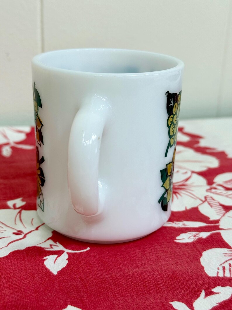 Vintage Hazel Atlas Yellow & Black Mod Flower Milk Glass Mug - Etsy