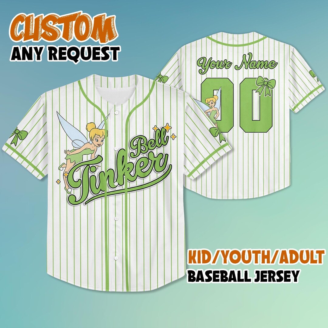 Personalized Tinker Bell Bow Baseball Jersey, Custom Disney Tinkerbell ...