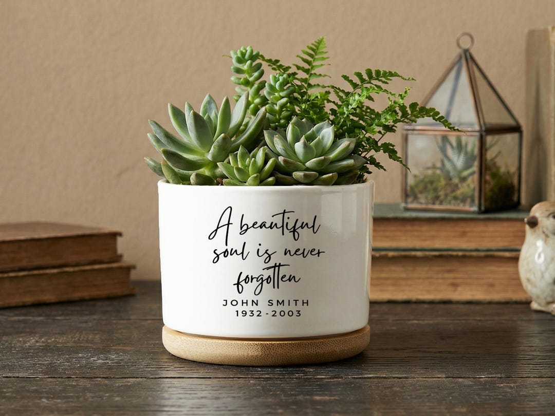 Personalized Memorial Succulent Pot, Minimalist White Planter With ...