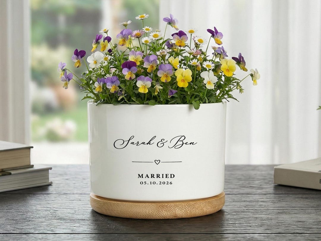 Personalized Wedding Planter, Minimalist White Ceramic Succulent Pot ...
