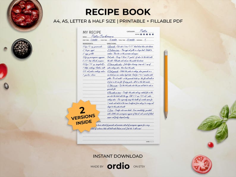 Recipe Book Template: Printable & Fillable Cookbook Pages (A4 A5 Letter ...