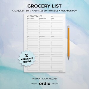 Grocery List Printable Template, Grocery Planner, Food Shopping List ...
