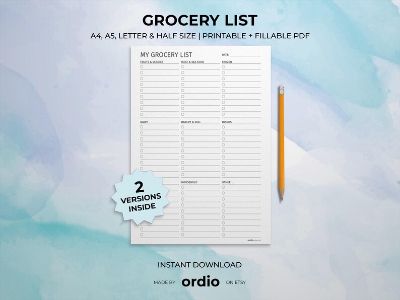 Grocery List Printable Template, Grocery Planner, Food Shopping List ...