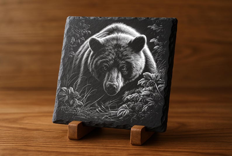 Hunting Scene Laser Engraving: Wildlife Slate Coaster Design (digital ...