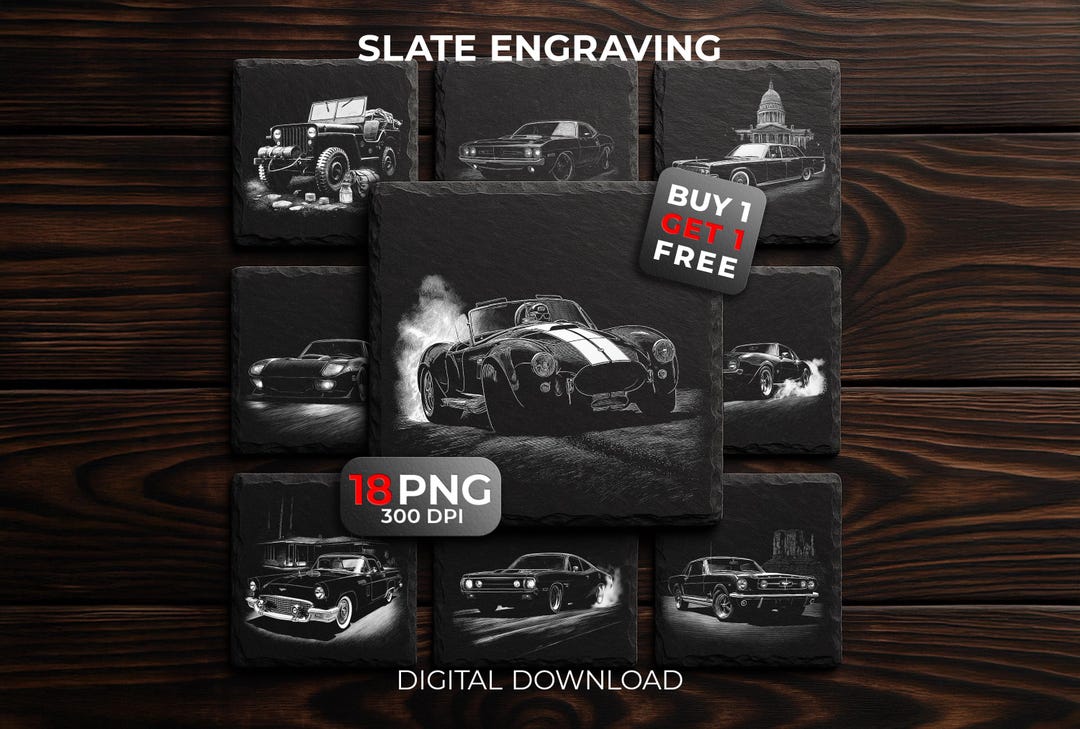 American Cars Laser Engraving Files: Slate Coaster PNG Designs ...