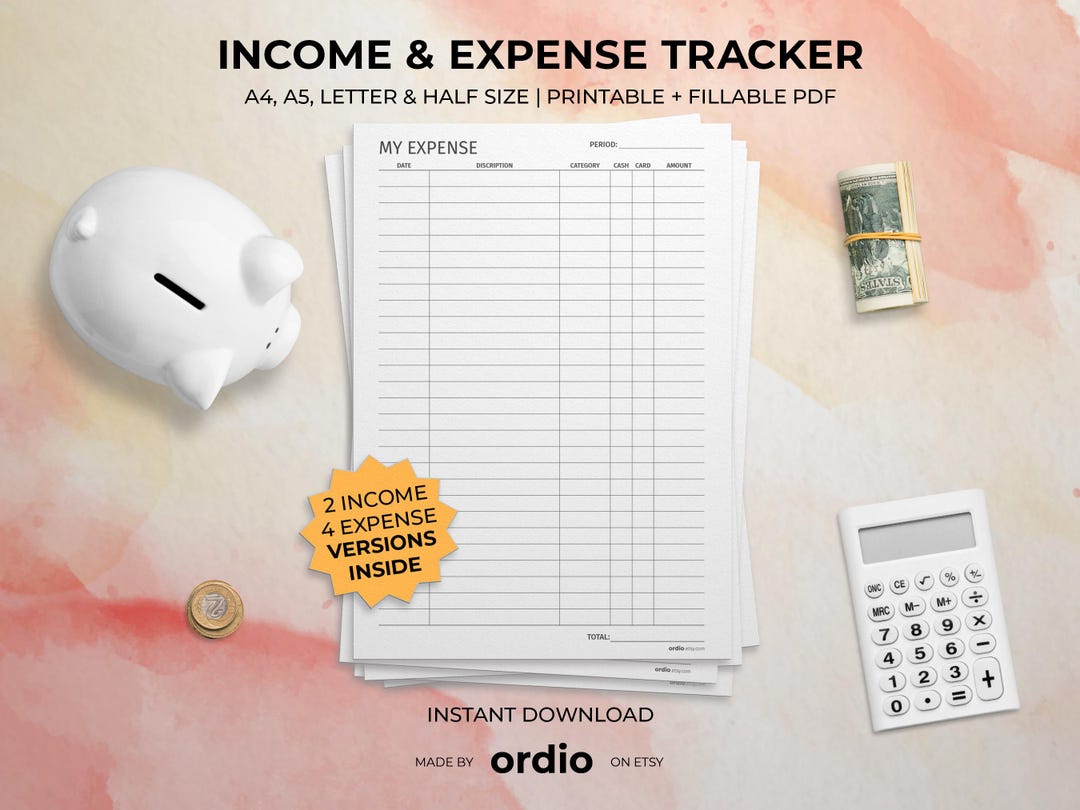 Income Expense Tracker Template Printable PDF, A4 A5 Letter, Fillable ...