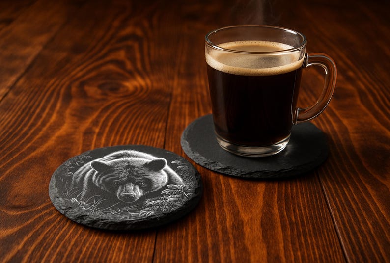 Hunting Scene Laser Engraving: Wildlife Slate Coaster Design (digital ...