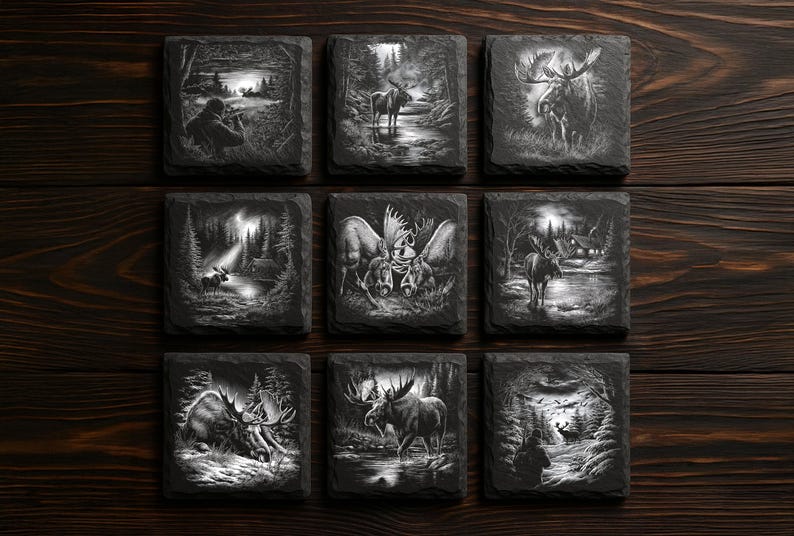 Moose Hunting Laser Engraving Files: Wildlife Scenes Designs for Slate ...