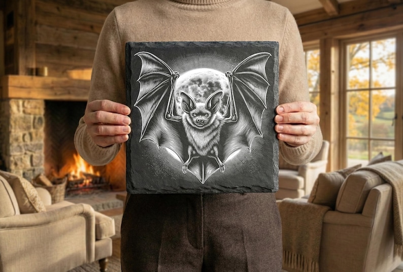 Halloween Bat Designs for Slate Laser Engraving — 9 Gothic PNG Coaster ...