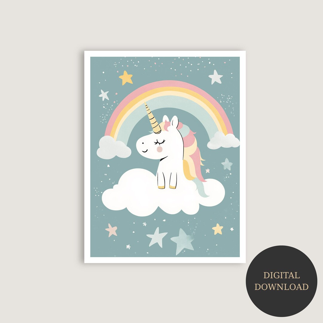 Cute Unicorn Rainbow Digital Art Print - Instant Download - Nursery ...
