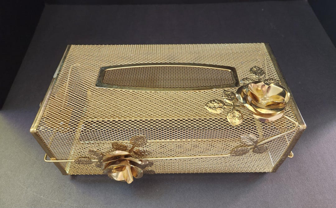 Gold Metal Tissue Holder Box Cover Mid Century Modern Bathroom Decor ...