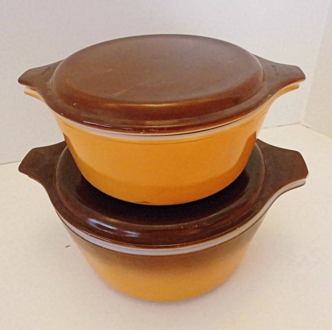 Pyrex Old Orchard 4 Pieces Round Baking Dishes Unique Brown Lids - Etsy