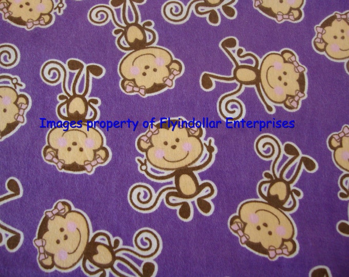 Girl Monkey Pink Bows on Purple Background Snuggle Flannel - Etsy