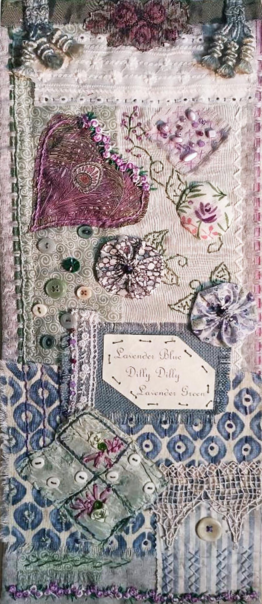 Dilly Dilly Slow Stitch Kit Fiber Thread Fabric Embroidery Yoyo Applique Lavender Boho Mixed ...