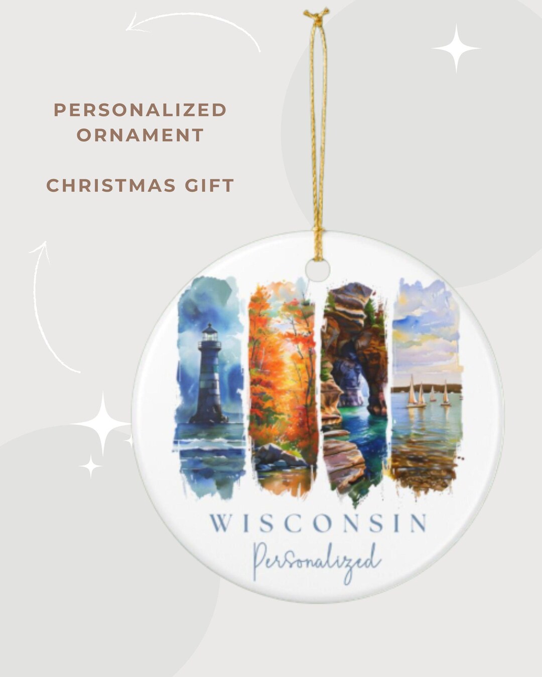 Personalized Wisconsin Ornament | Custom Travel Ornament | Wisconsin ...