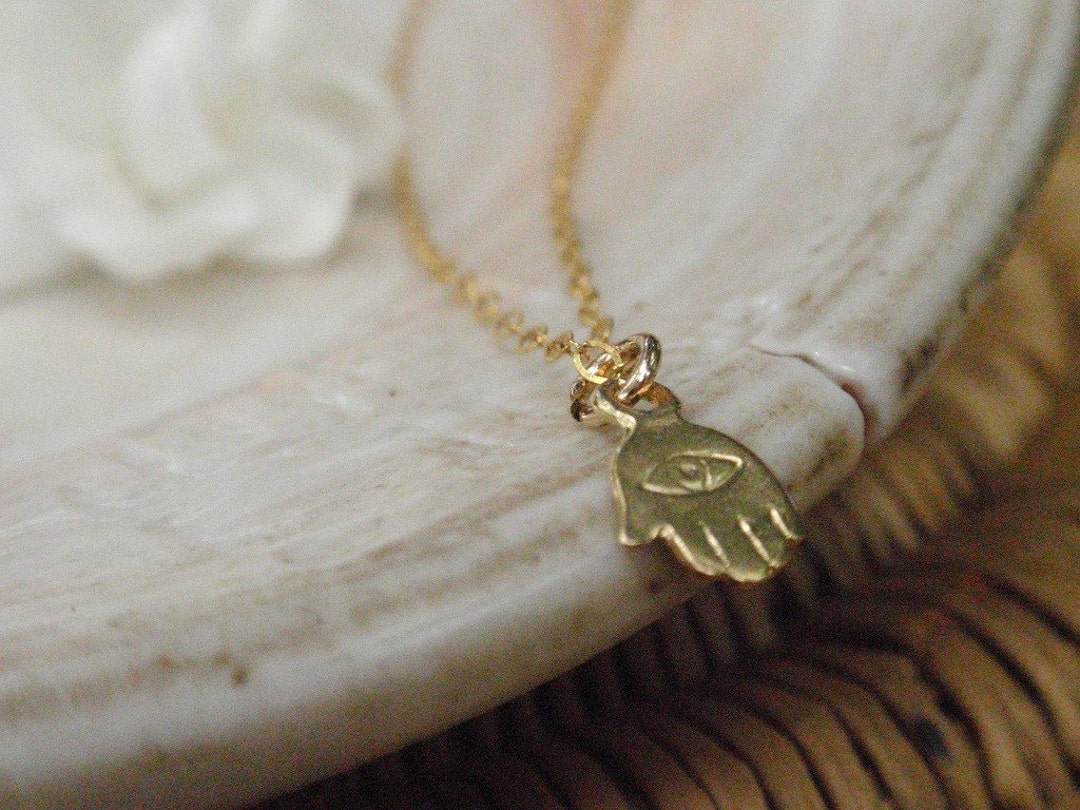 Tiny Gold Necklace, Hamsa Necklace, Everyday Necklace,small Hamsa ...