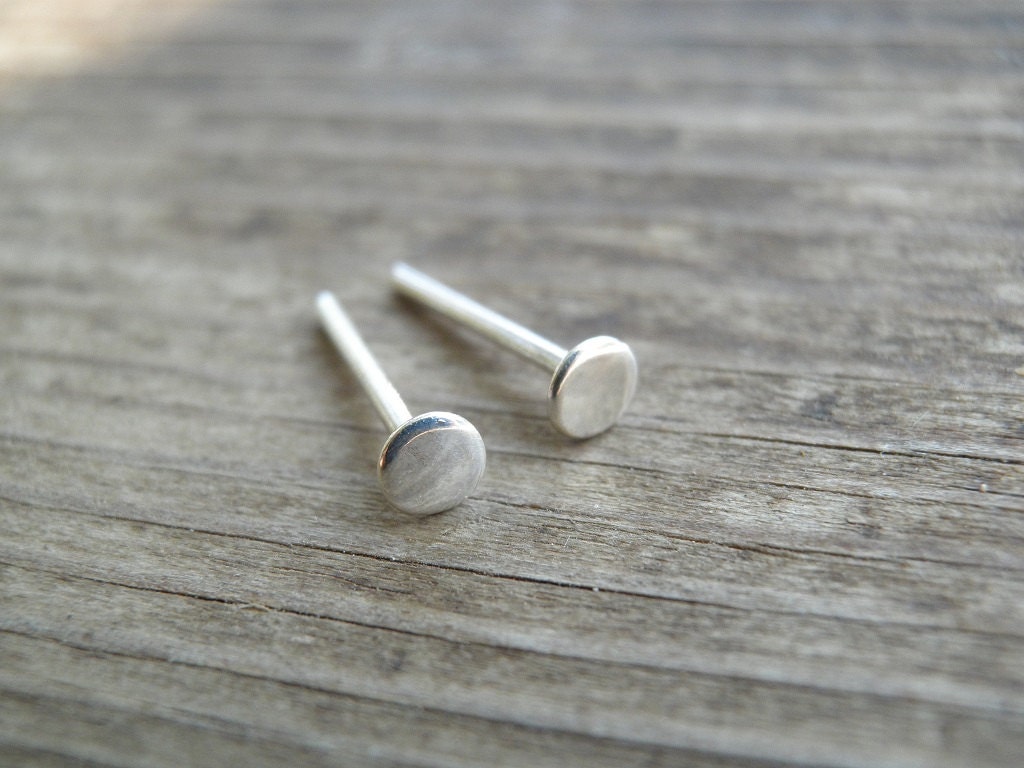 Tiny Silver Stud Earrings 3mm Flat Round Sterling Silver Post | Etsy