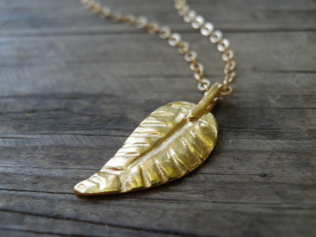 LONG Gold Necklace Gold Small Leaf Necklace Leaf Jewelry | Etsy