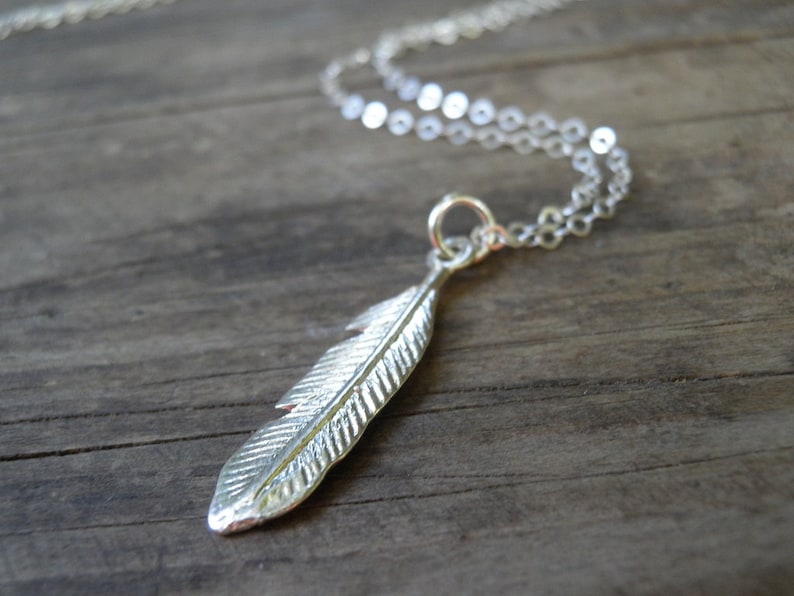 Feather Jewelry LONG Silver Necklace Silver Feather - Etsy