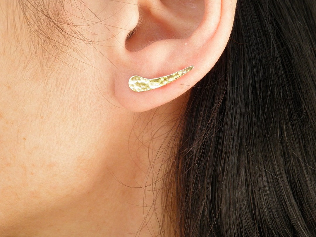 14k Solid Gold Ear Cuff, Silver Ear Cuff, Minimalist Ear Cuff, Curved ...