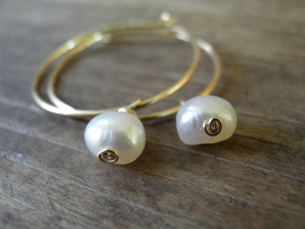 JUNE BIRTHSTONE Earrings Pearl Hoops, June Birthstone, Bridal Simple ...