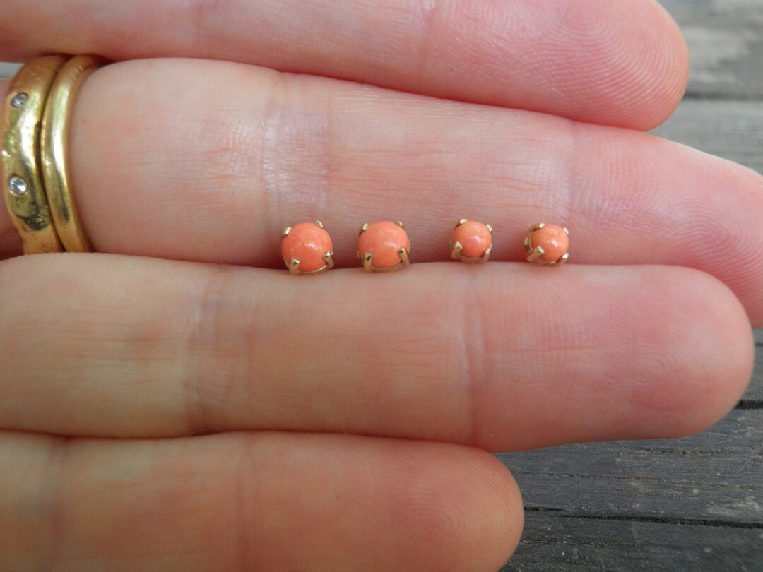 14k Gold Studs, Tiny Coral Stud Earrings, Coral Post Earrings, Small ...