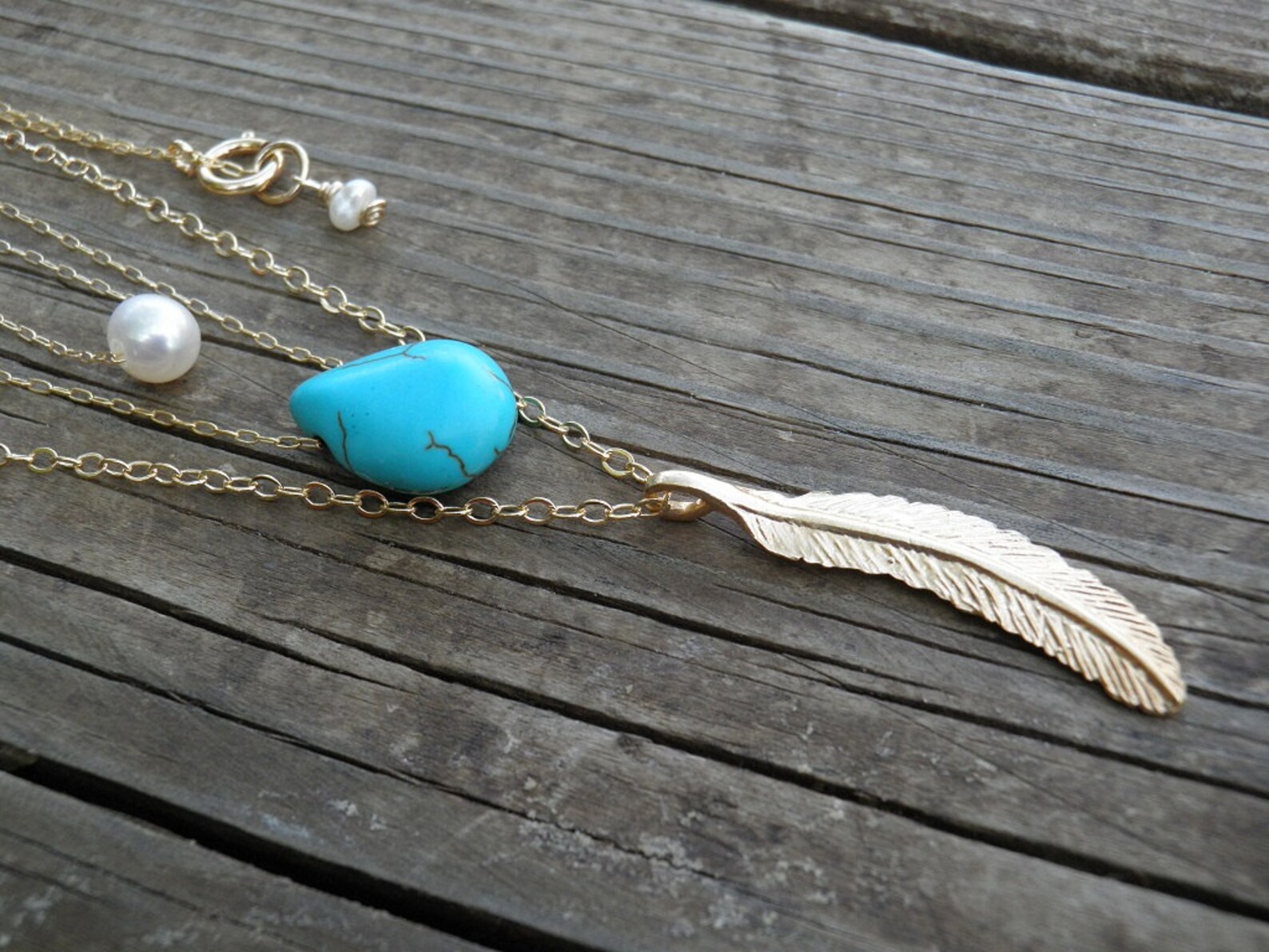 Triple Turquoise Layered Gold Necklace Layer Necklace | Etsy