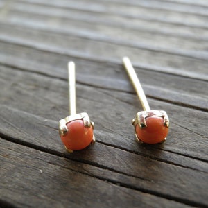 14k Gold Studs, Tiny Coral Stud Earrings, Coral Post Earrings, Small ...
