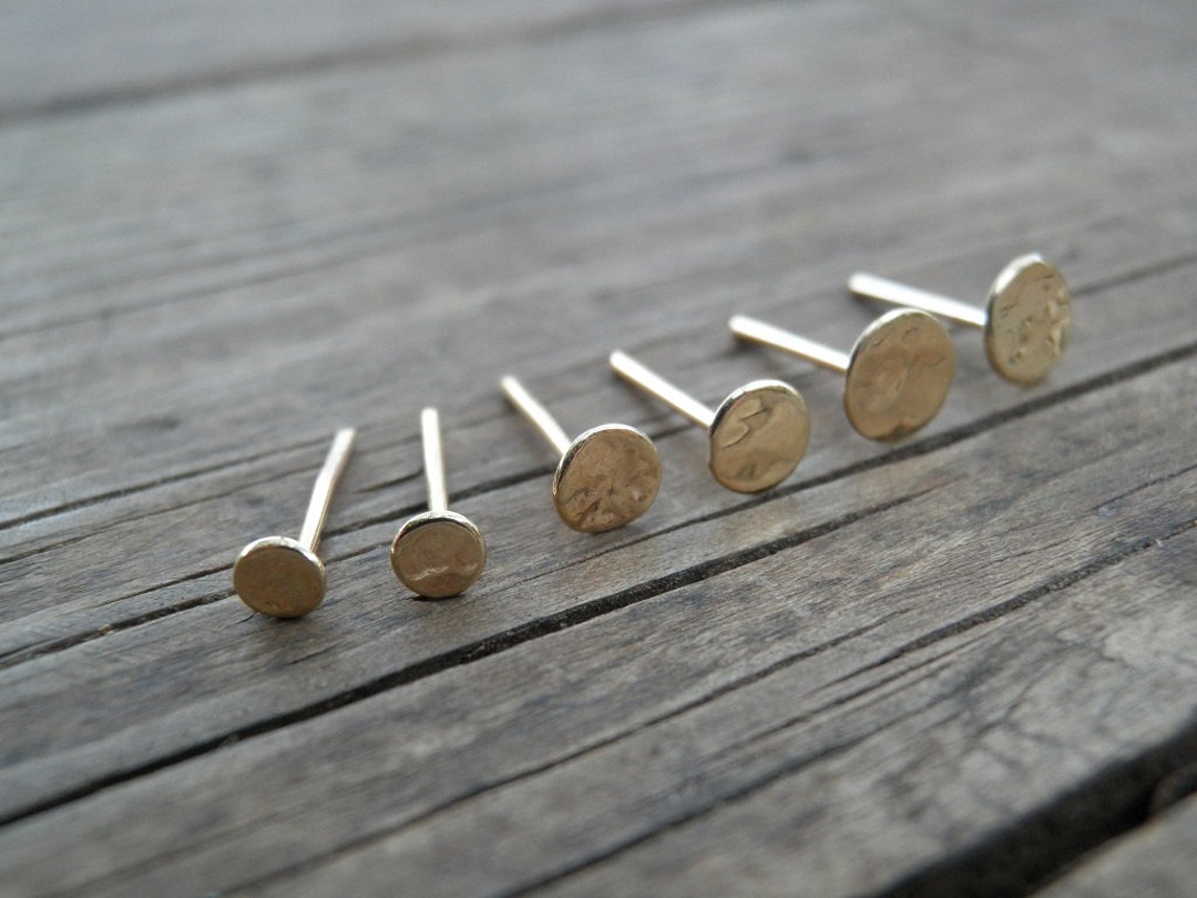 6mm Gold Stud Earrings 14k Solid Gold Simple Hammered Flat Round Post ...