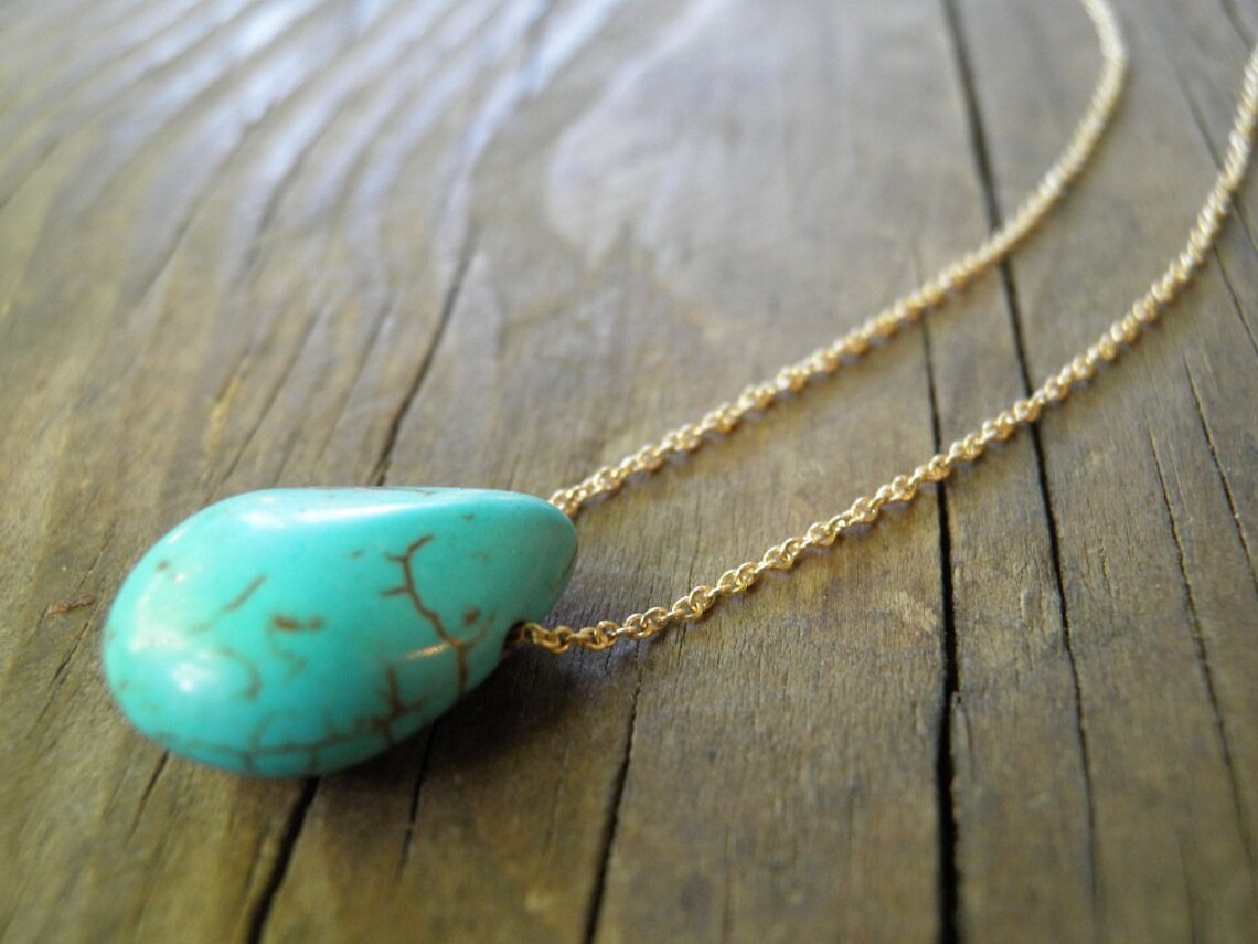Turquoise Necklace 14k Solid Gold Gold Necklace Drop Etsy