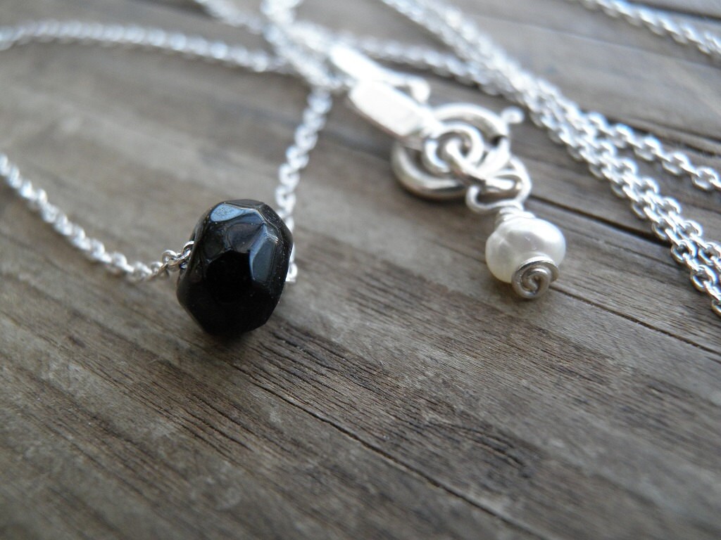 Minimal Sterling Silver Necklace Silver Onyx Necklace | Etsy