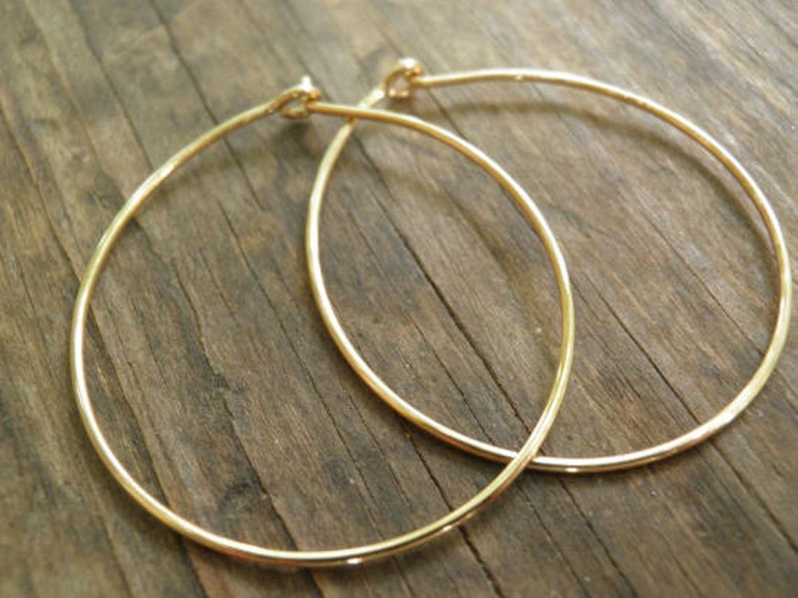 Solid Gold Hoops 14k Solid Gold Thin Hoops Earrings Large | Etsy