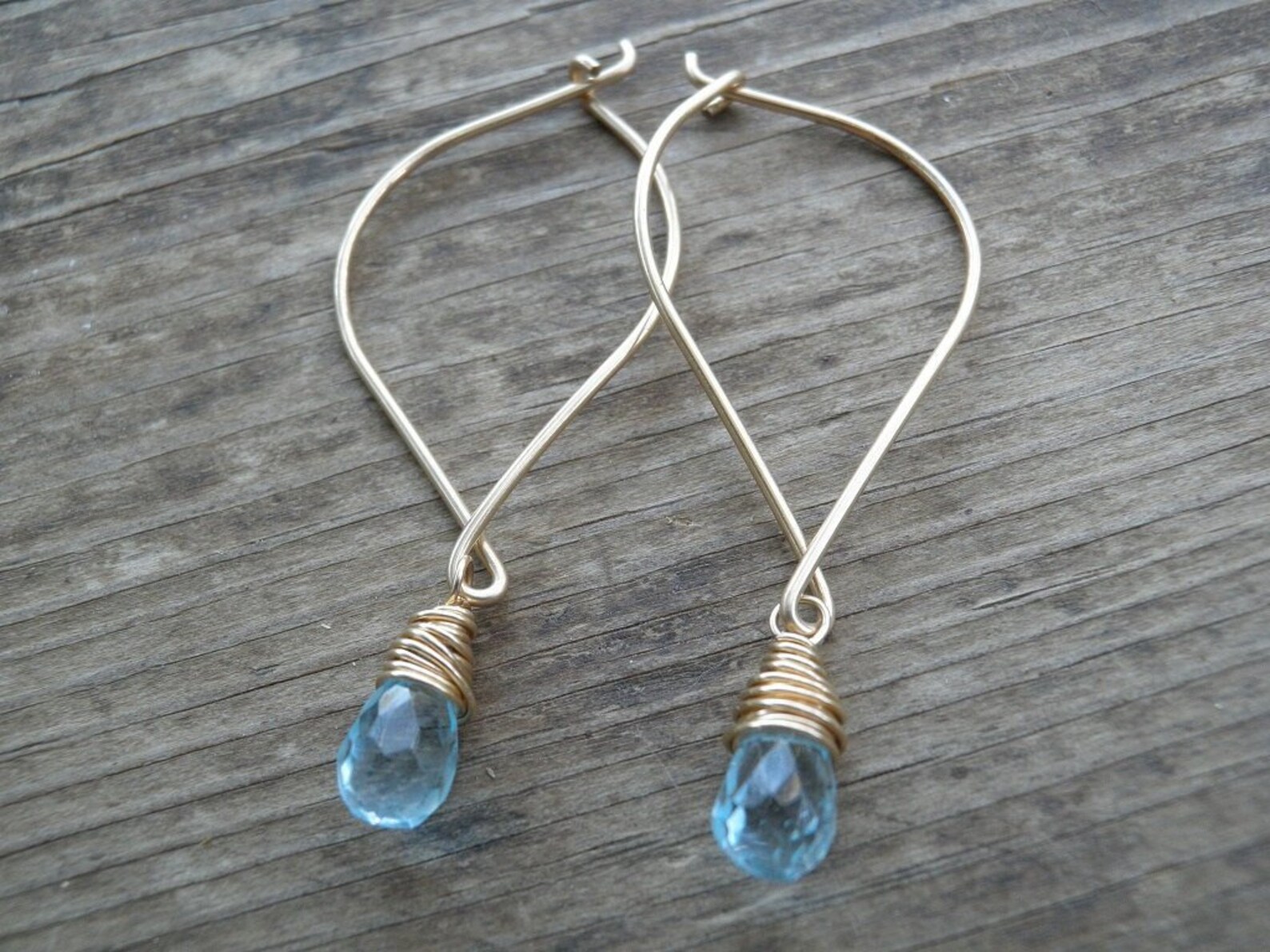Solid Gold Earrings, December Birthstone Earrings, Bridal Blue Topaz ...