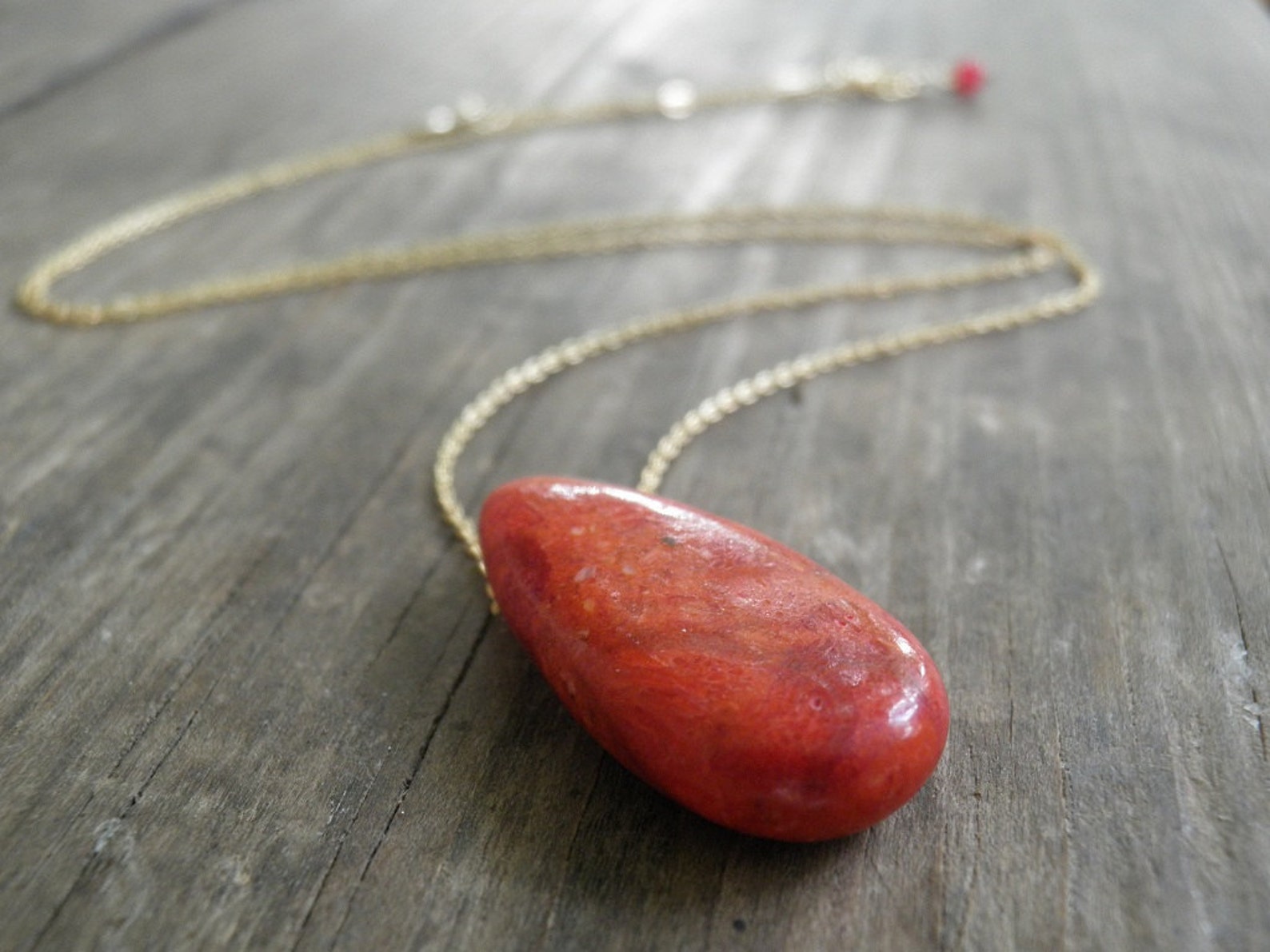 Red Jewelry Ruby Red Necklace Coral Teardrop Necklace - Etsy