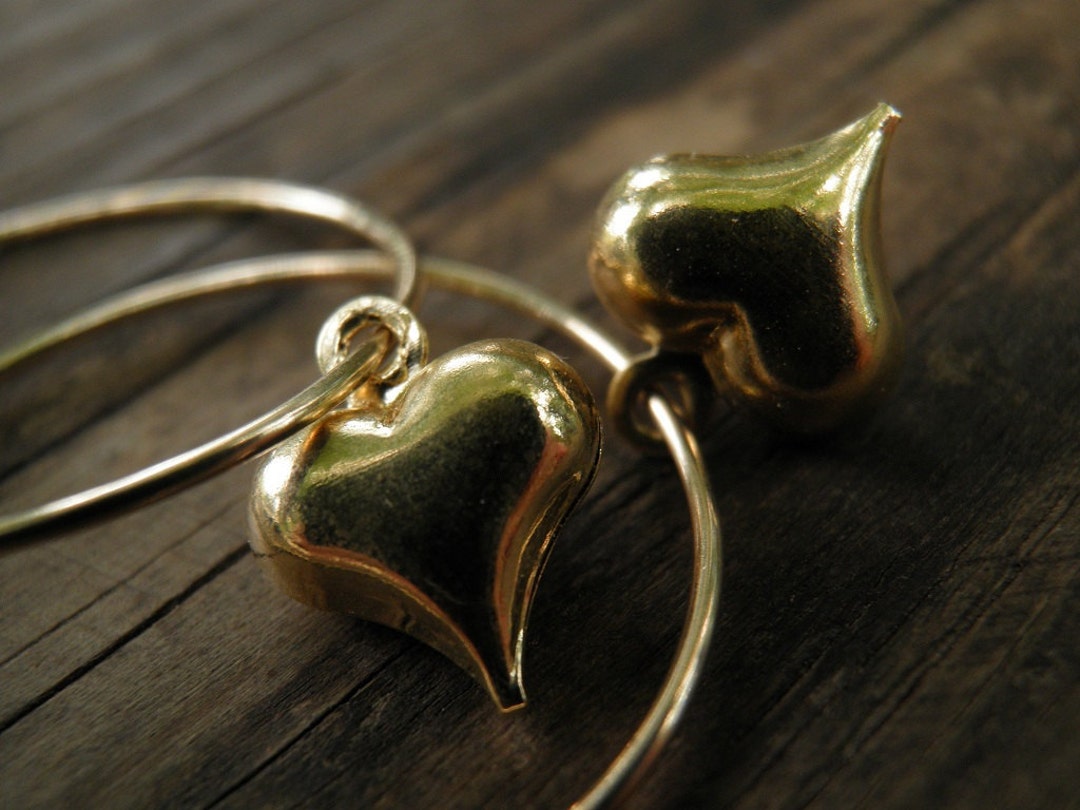 Earrings Gold Heart Hoops Romantic, Simple Vintage Style Puffed Gold ...