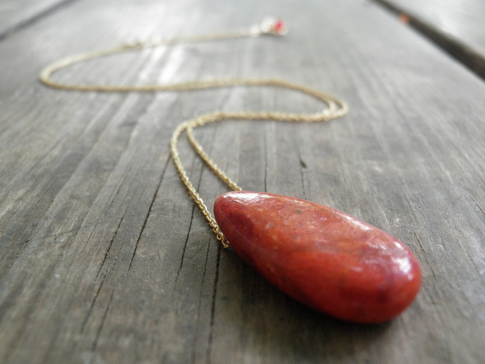 Red Jewelry Ruby Red Necklace Coral Teardrop Necklace Minimalist Coral ...