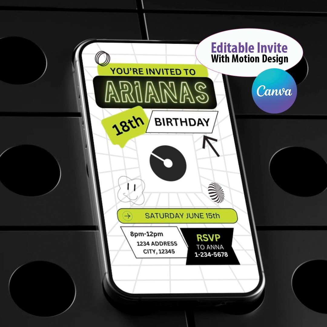 Digital Techno Birthday Party Invitation | Animated Rave Invite ...
