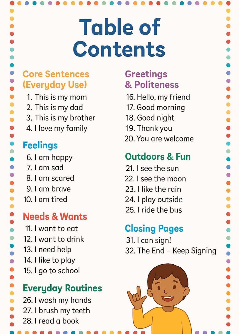 My First ASL Sentences Book | 36-page Printable PDF for Kids | Learn ...