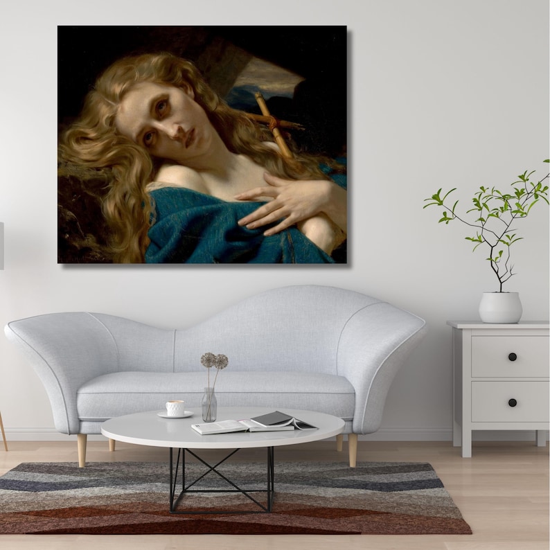 Hugues Merle: Mary Magdalene in the Cave Canvas/19th Century French ...