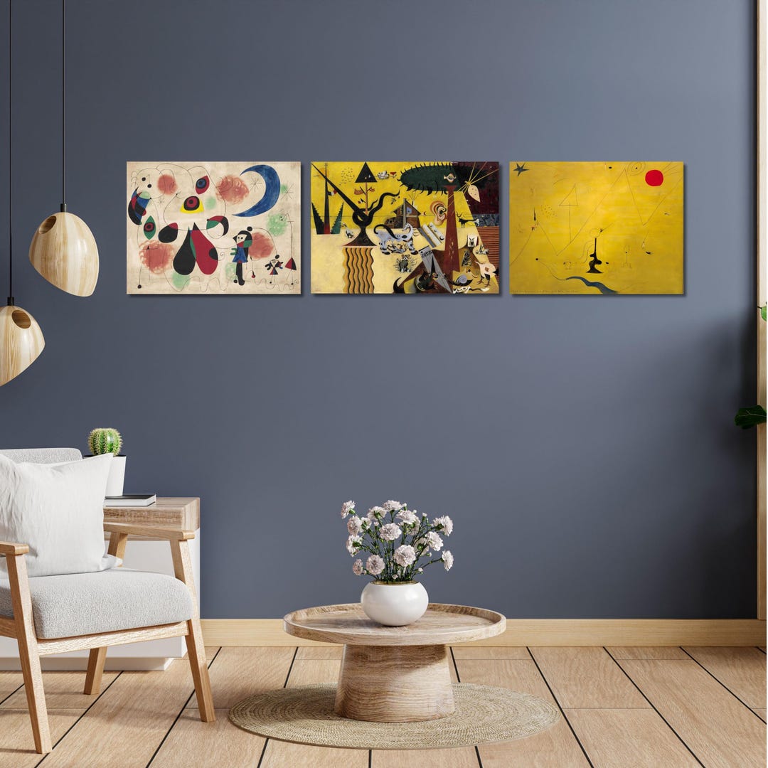Set of 3 Joan Miro Canvas Wall Art,joan Miro Dutch Interior Art Print ...
