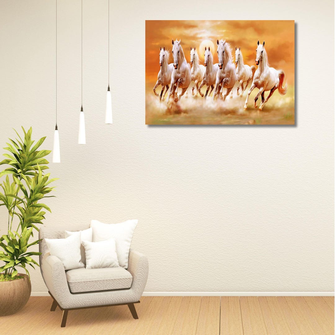 7 Running Horses Ready to Hang Canvas, Seven Running White Horse ...
