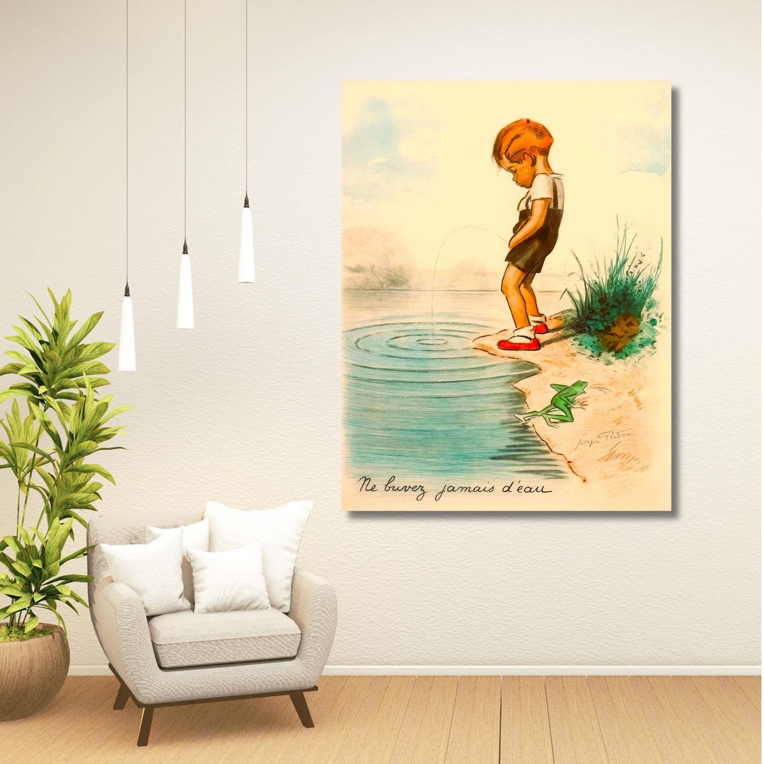 Boy Peeing in Lake Art Print, George Redon Canvas Poster, Nursery Decor ...